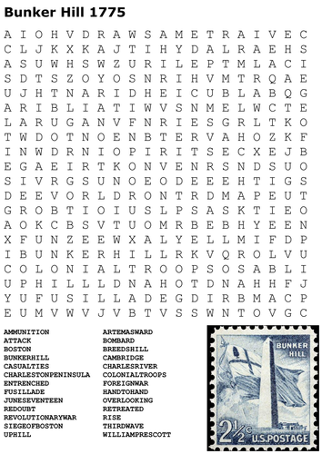 Bunker Hill 1775 Word Search | Teaching Resources
