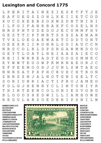 Lexington and Concord 1775 Word Search | Teaching Resources
