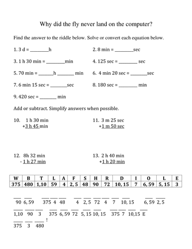 Time Conversion Riddle | Teaching Resources