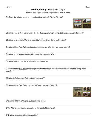 Movie Activity: Red Tails | Teaching Resources Movie Activity: Red Tails | Teaching Resources