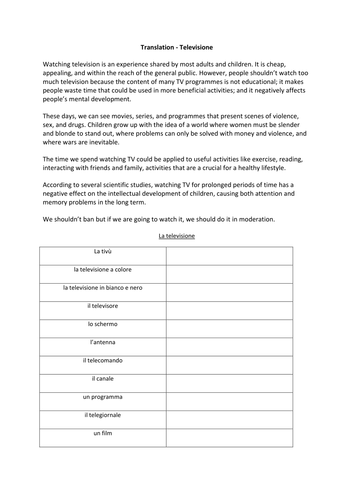 Italian A2 Edexcel Translation on television | Teaching Resources