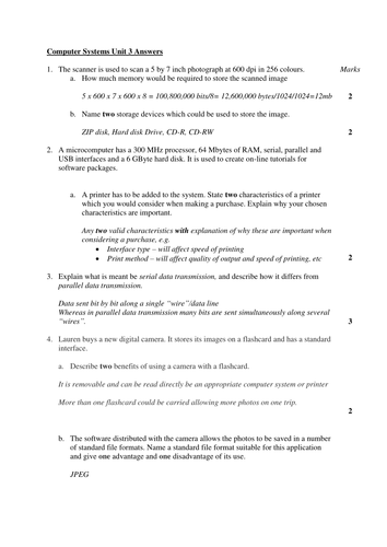 Higher Computing Computer Systems Tests Marking Schemes Multimedia 9148