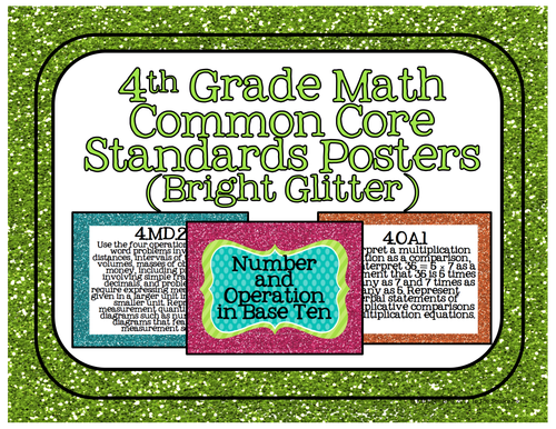 4th Grade Math Common Core Posters- Bright Glitter | Teaching Resources