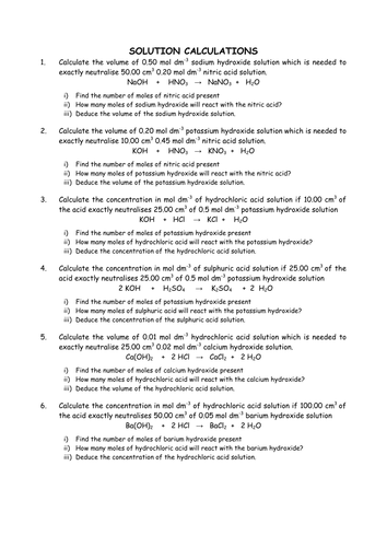 Chemistry: Solution calculations | Teaching Resources