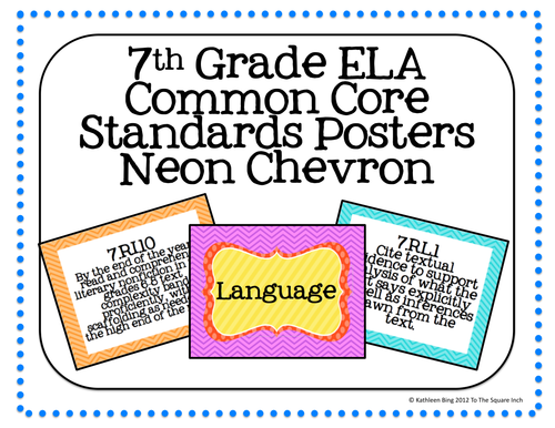 7th Grade ELA Common Core Posters- Neon Chevron Print! | Teaching Resources