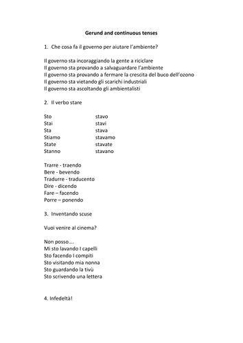 Italian AS A2 Gerund and continuous tenses | Teaching Resources