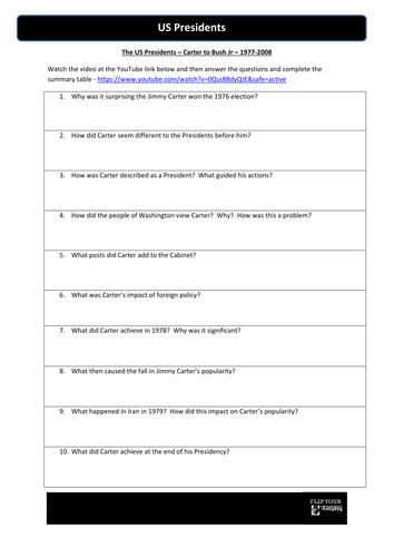 US Presidents - Flippedlearning video link and WS on Presidents Carter ...