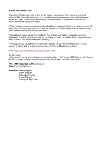 Cause and Effect Essays | Teaching Resources