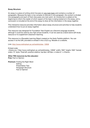 Essay Structure | Teaching Resources Essay Structure | Teaching Resources