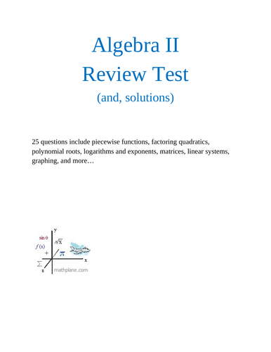 Algebra 2 Review Test | Teaching Resources