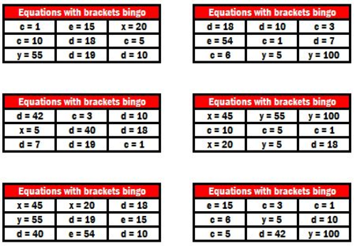 Equations bingo | Teaching Resources