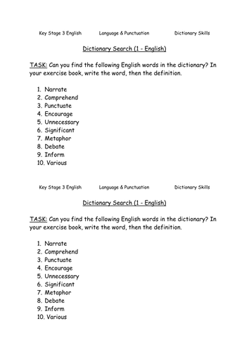 Key Subject Dictionary Searches | Teaching Resources