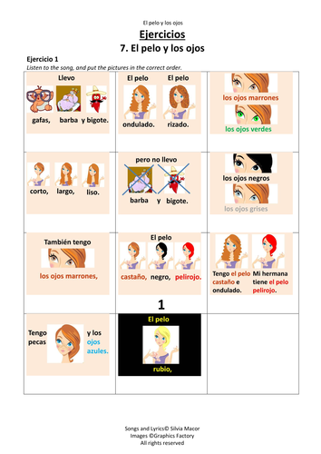 El pelo y los ojos (Song describing physical appearances in Spanish ...