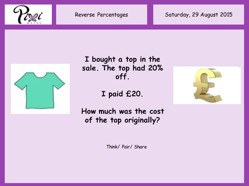 GCSE Reverse Percentage Worksheet by bcooper87 - Teaching Resources - TES