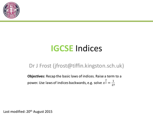 Igcse Further Maths Indices Teaching Resources