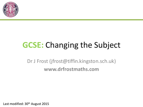 GCSE - Changing the Subject | Teaching Resources GCSE - Changing the Subject | Teaching Resources