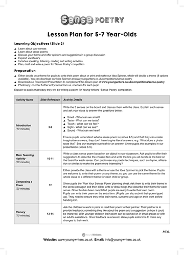 Sense Poetry Lesson Plan, Presentation and Planning Sheet | Teaching ...