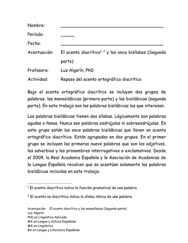 Acentuación: El acento diacrítico y los bisílabos (Segunda parte ...