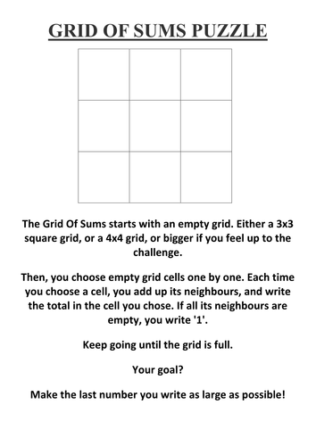 Grid Sums Puzzle | Teaching Resources