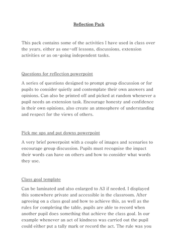 Reflection Pack - live a happier and kinder life! | Teaching Resources