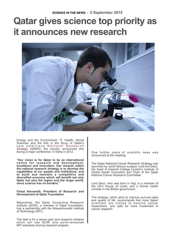 Science in the News September 2015 | Teaching Resources