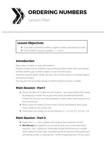 Ordering Numbers - Complete Lesson | Teaching Resources