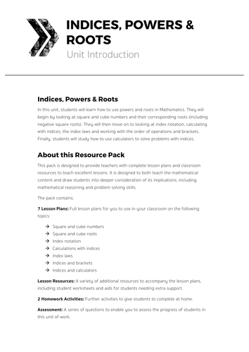 Indices, Powers & Roots - Complete Unit of Work | Teaching Resources