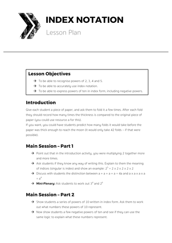 Index Notation - Complete Lesson | Teaching Resources