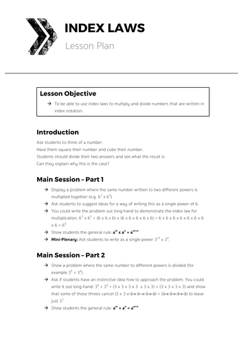 Index Laws - Complete Lesson | Teaching Resources