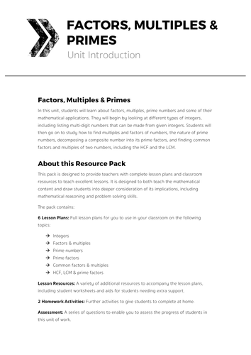 Factors, Multiples & Primes - Complete Unit of Work | Teaching Resources
