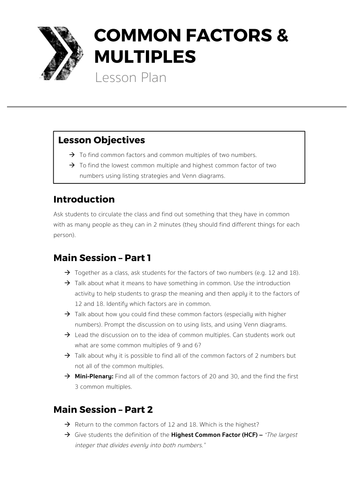 Common Factors & Multiples - Complete Lesson | Teaching Resources