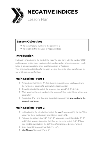 Negative Indices - Complete Lesson | Teaching Resources