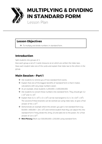 Multiplying & Dividing in Standard Form - Complete Lesson | Teaching Resources