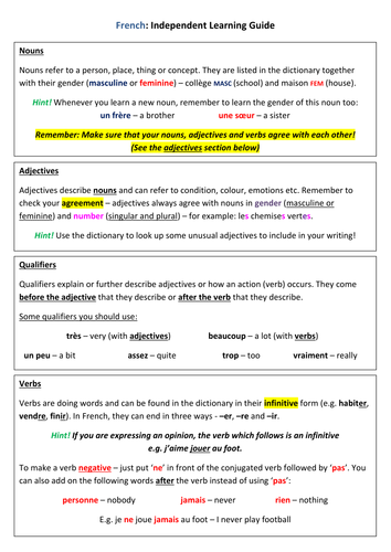 *UPDATED* KS3/KS4 French Independent Learning Guide | Teaching Resources