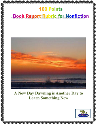 100 Points Book Report Rubric for Nonfiction Texts US Version ...