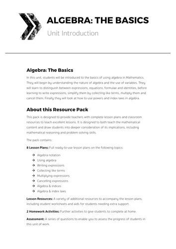 Algebra: The Basics - Complete Unit of Work | Teaching Resources