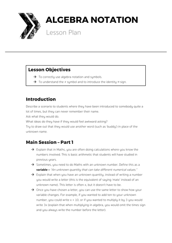 Algebra Notation - Complete Lesson | Teaching Resources
