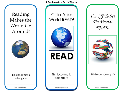 Earth Day World Themed Bookmarks | Teaching Resources