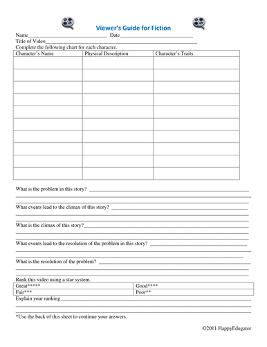 Fiction Video Guide Handout | Teaching Resources