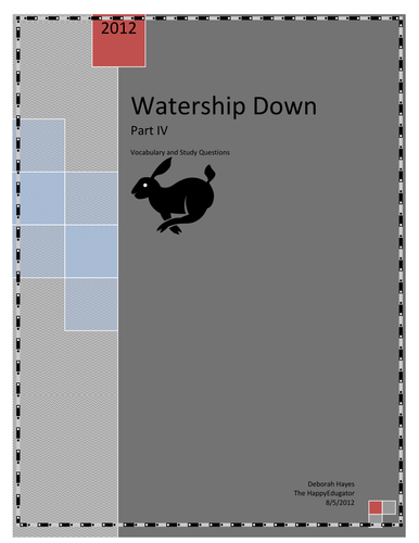 Watership Down Part IV- Vocabulary and Study Questions | Teaching Resources