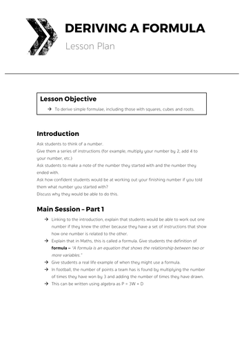 Deriving a Formula - Complete Lesson | Teaching Resources