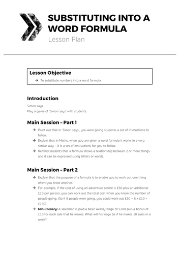 Substituting into a Word Formula - Complete Lesson | Teaching Resources