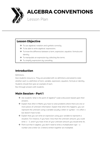 Algebra Conventions - Complete Lesson | Teaching Resources