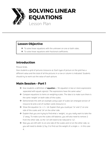 Solving Linear Equations - Complete Lesson | Teaching Resources