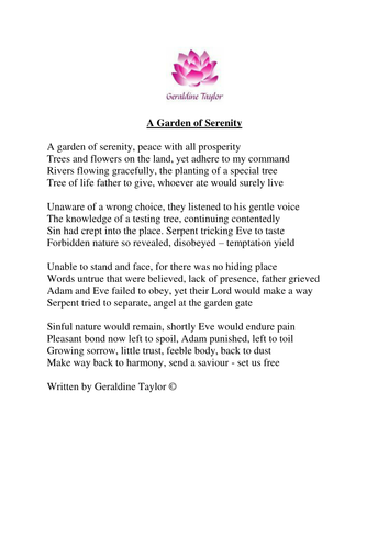 A Garden of Serenity Poem | Teaching Resources