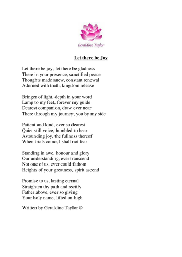 Let their be Joy poem | Teaching Resources