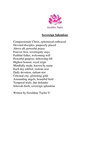 Sovereign Splendour Poem | Teaching Resources