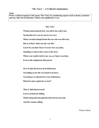 A Scaffolded Critical Response to 'The Voice' by Thomas Hardy ...