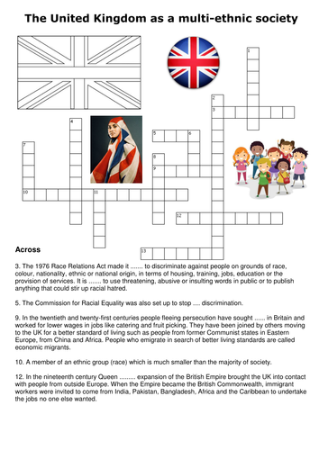 The United Kingdom as a multi ethnic society crossword | Teaching Resources