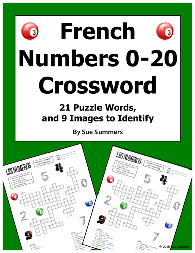 French Numbers Zero to Twenty Crossword Puzzle and Image IDs Worksheet ...